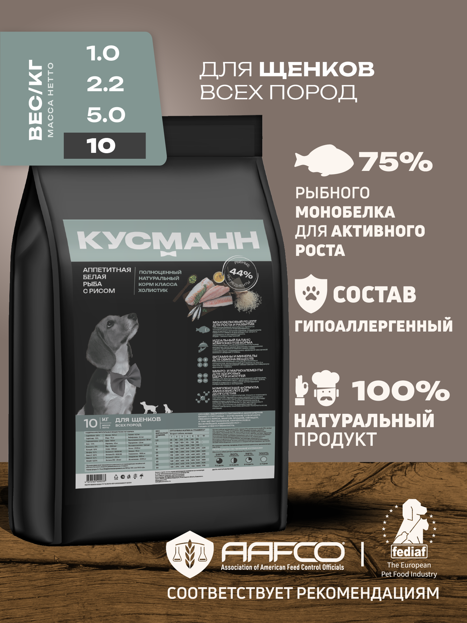 Аппетитная белая рыба С рисом - для щенков всех пород 10 кг