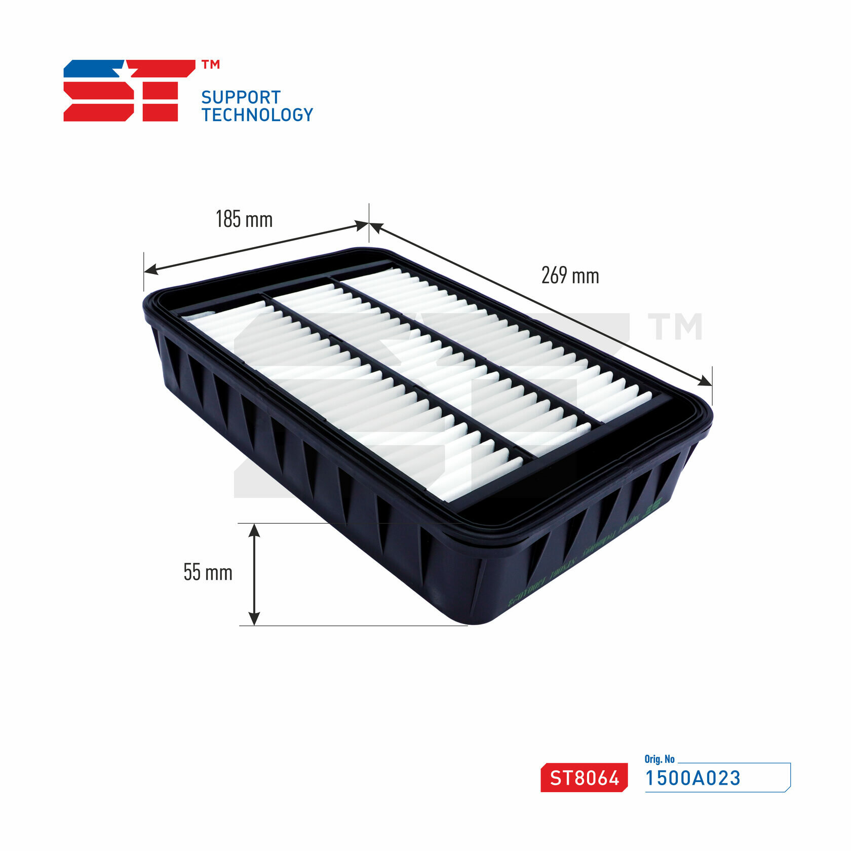 Фильтр воздушный Mitsubishi ASX 10-12, 2.0 12-, Lancer 08-, Outlander 06-, Peugeot 4008 12-; Support Technology (ST)
