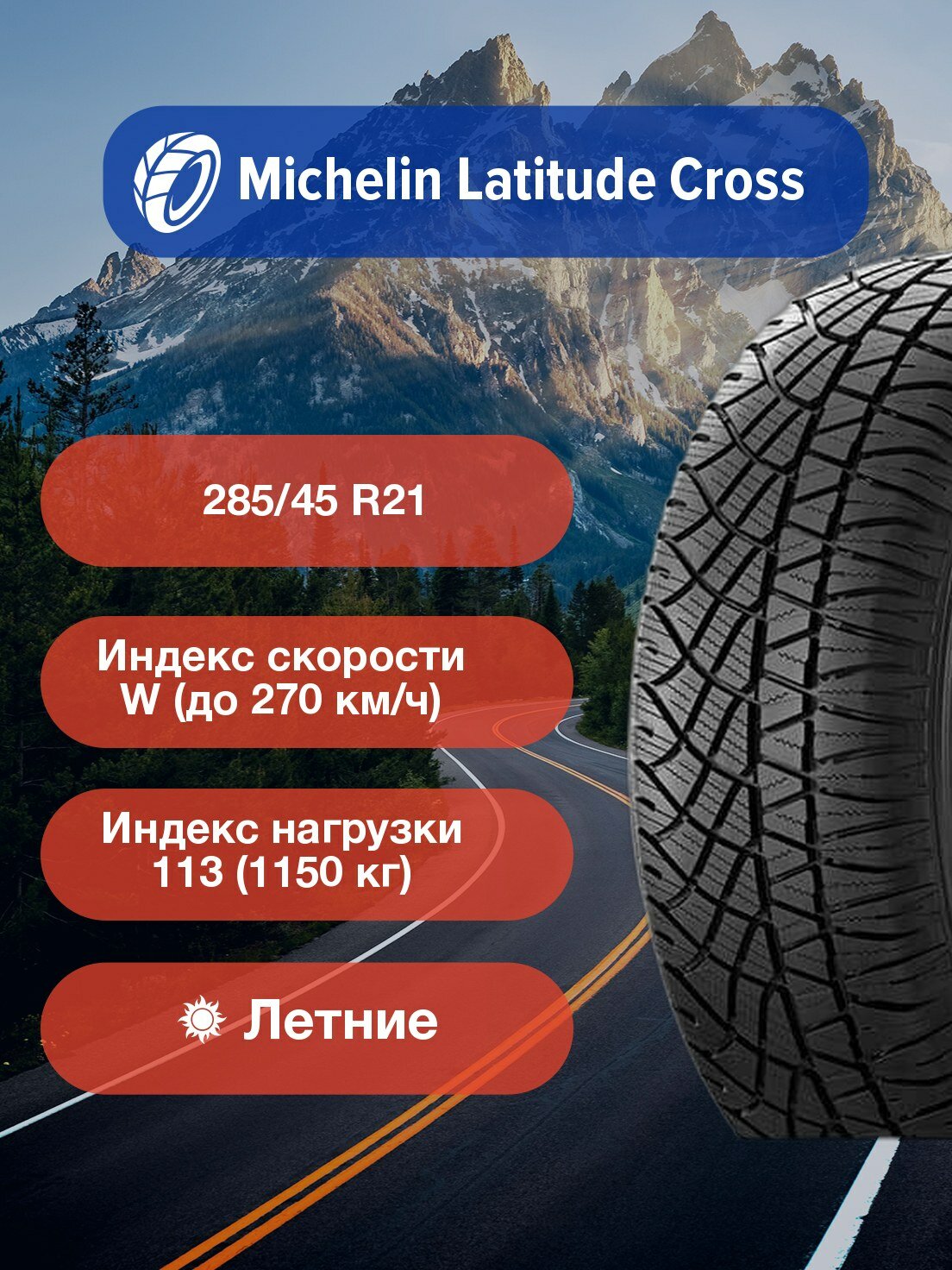 Легковые Летние Шины Michelin Latitude Cross 285/45 R21 113W MO1-838899 для легковых автомобилей и кроссоверов