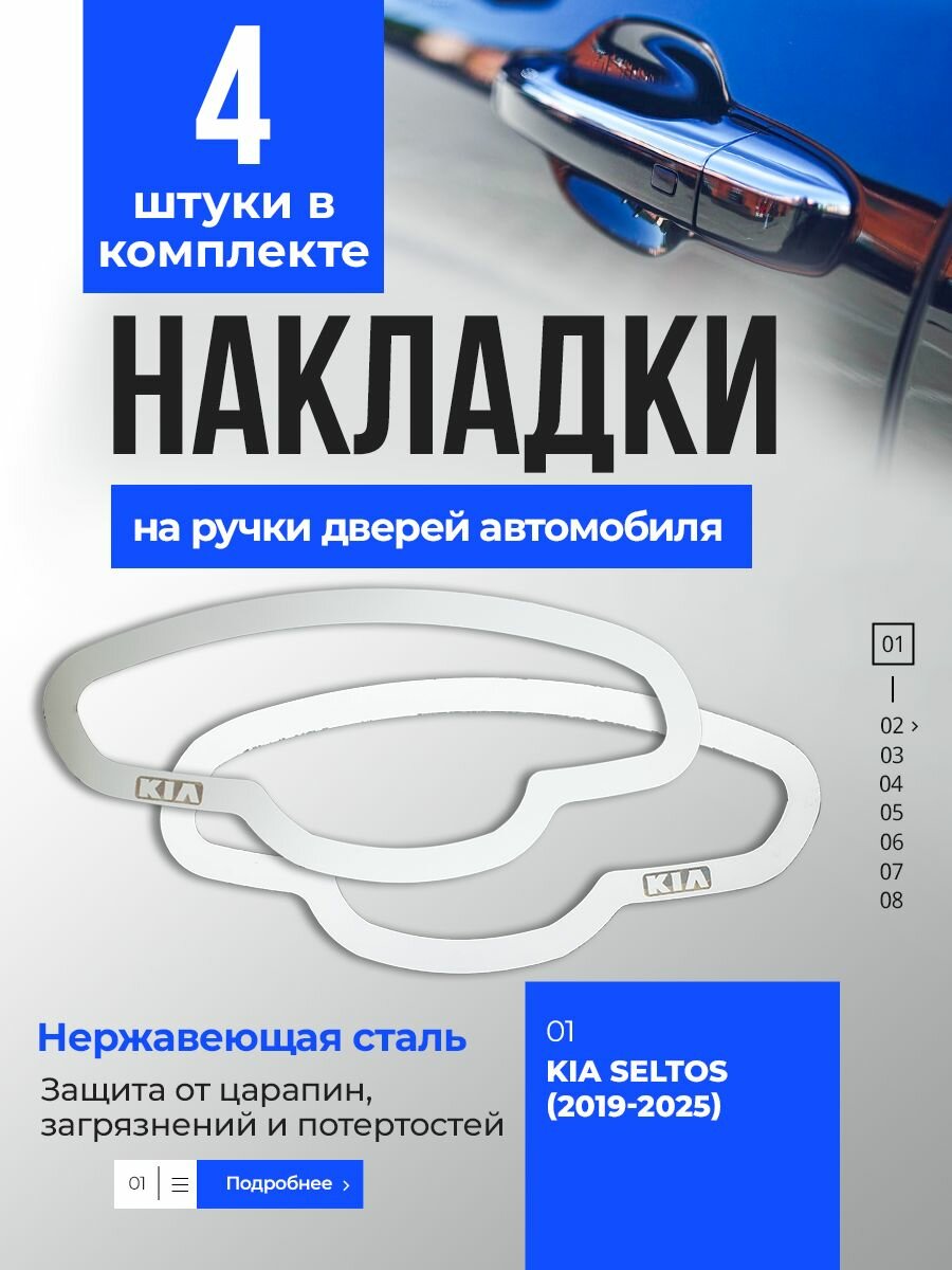 Накладки на ручки дверей автомобиля Киа Селтос / Kia Seltos (2019-2025)