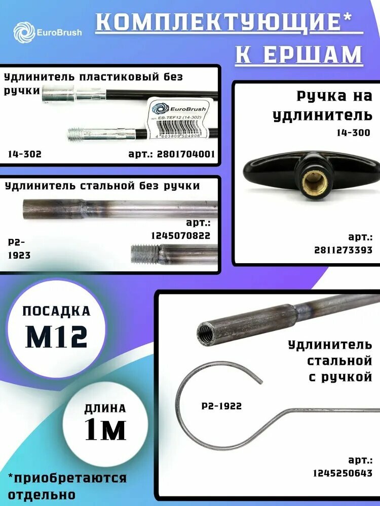 Ерш Д50, ворс гофр сталь 0,30, посадка М12 резьба кордщетка ершик, щетка для очистки и чистки отверстий, каналов, теплообменника, трубок, оборудования в печных, дымоходных, котельных системах