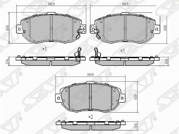Колодки тормозные спереди SAT ST-04465-50040 Toyota Crown 91-07 / Mark II 92-04