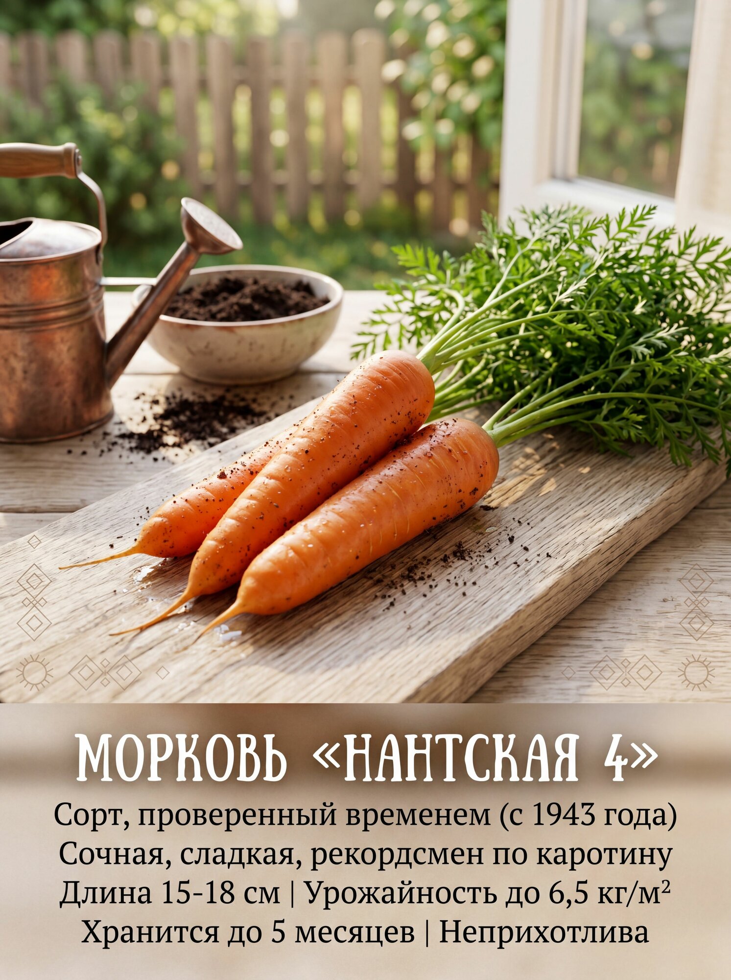 Морковь нантская 4 Эталон вкуса. Среднеспелая, цилиндрическая 90-160 г. Для свежих салатов, соков, пюре и зимнего хранения. Сорт, а не гибрид можно собирать свои семена.