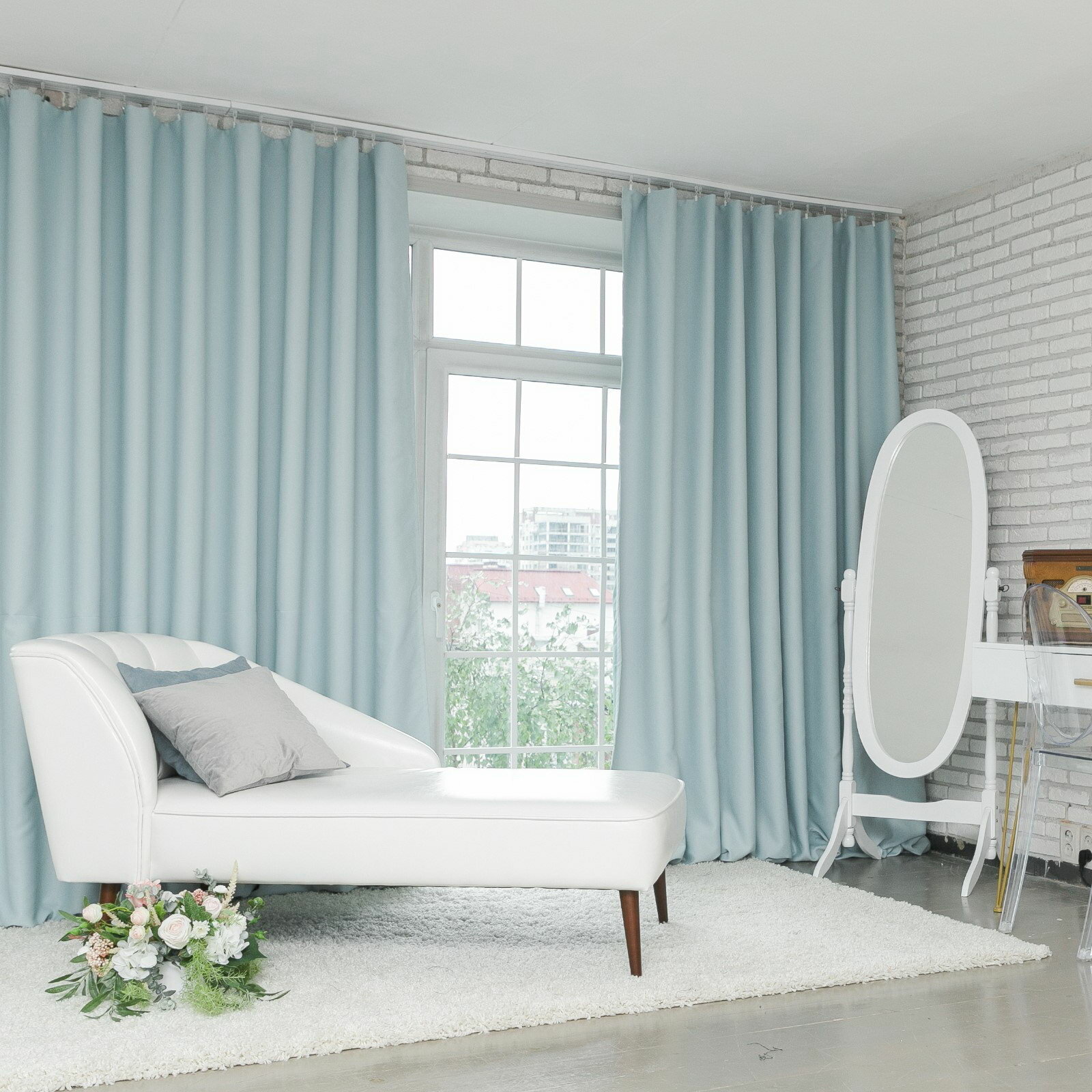 Штора портьерная 270x300 см двусторонний блэкаут, голубая, пл. 240 г/?2 100п/э