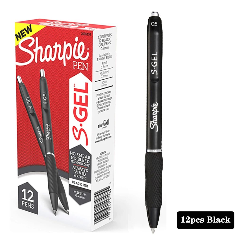 Sharpie S-Gel гелевые ручки, черные, 0.5 мм, 12 шт