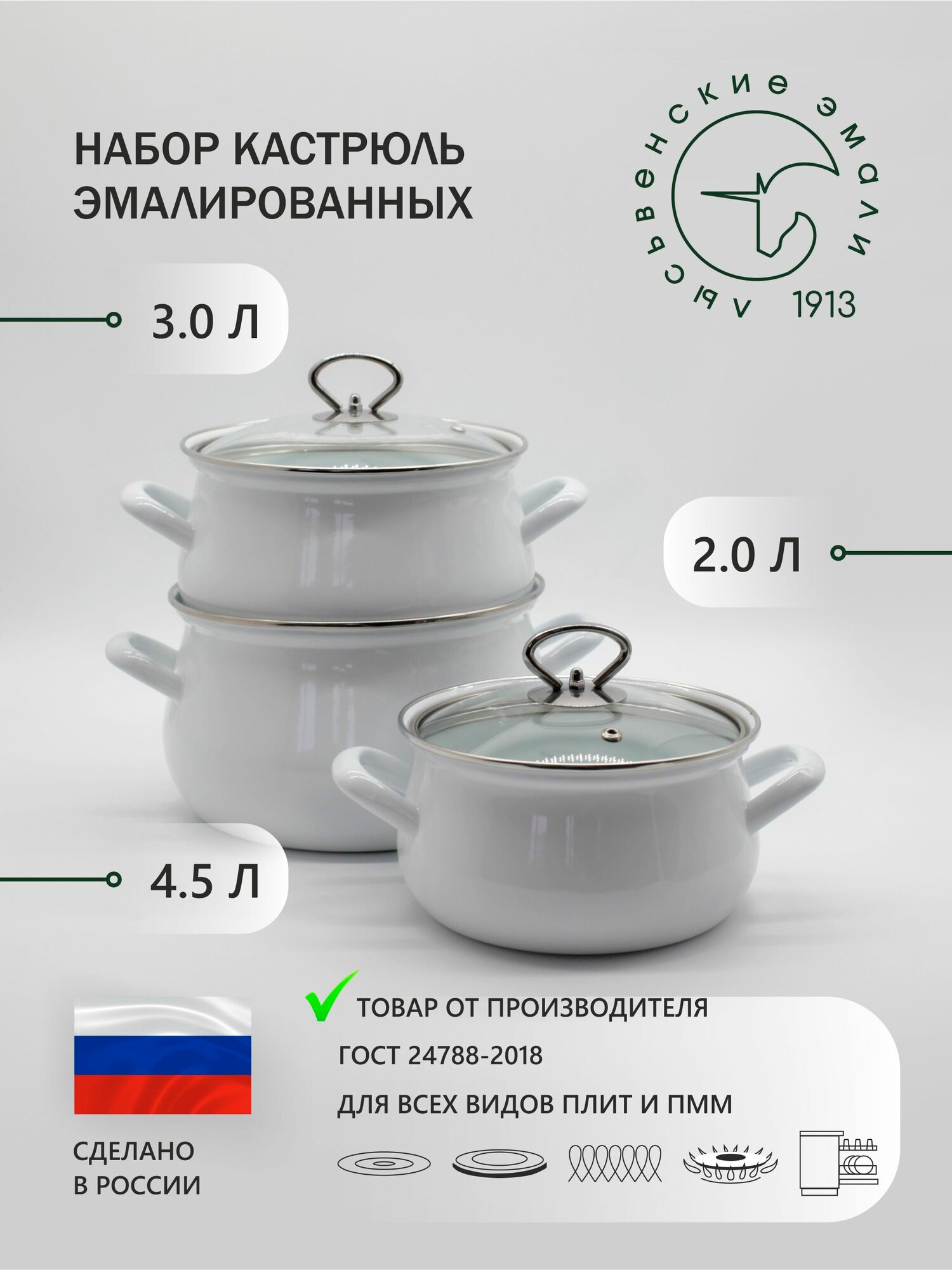Набор кастрюль с крышками Лысьвенские Эмали