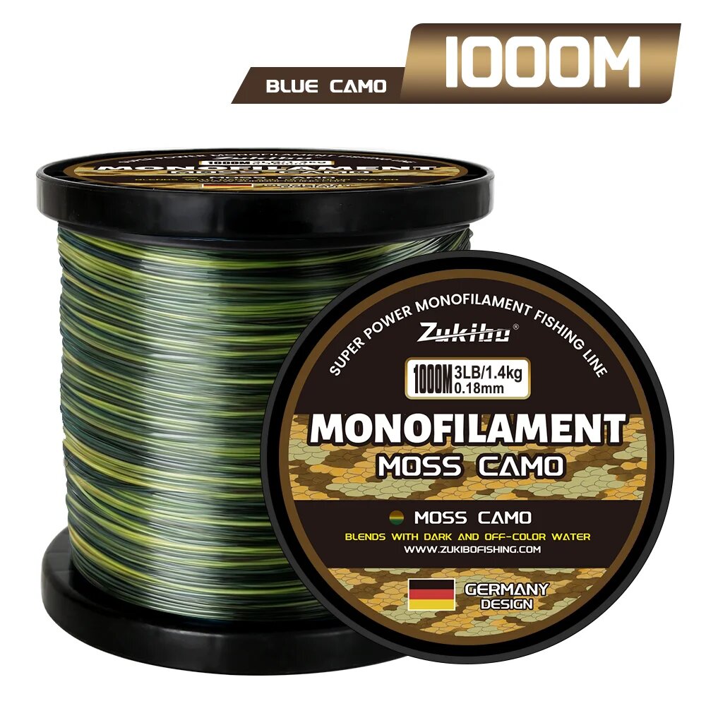 Леска ZUKIBO Monofilament Moss Camo 1000M, 0.23mm