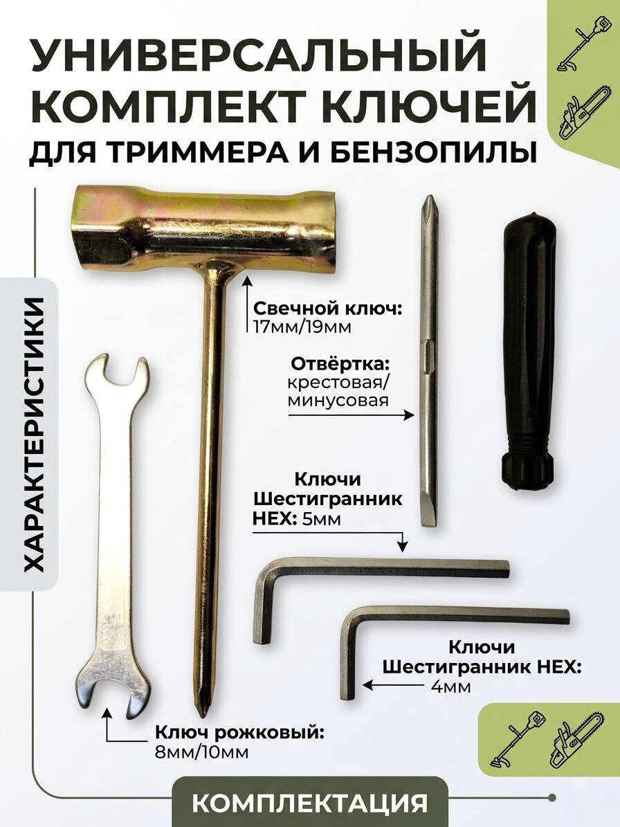 Комплект ключей для триммера и бензопилы универсальный