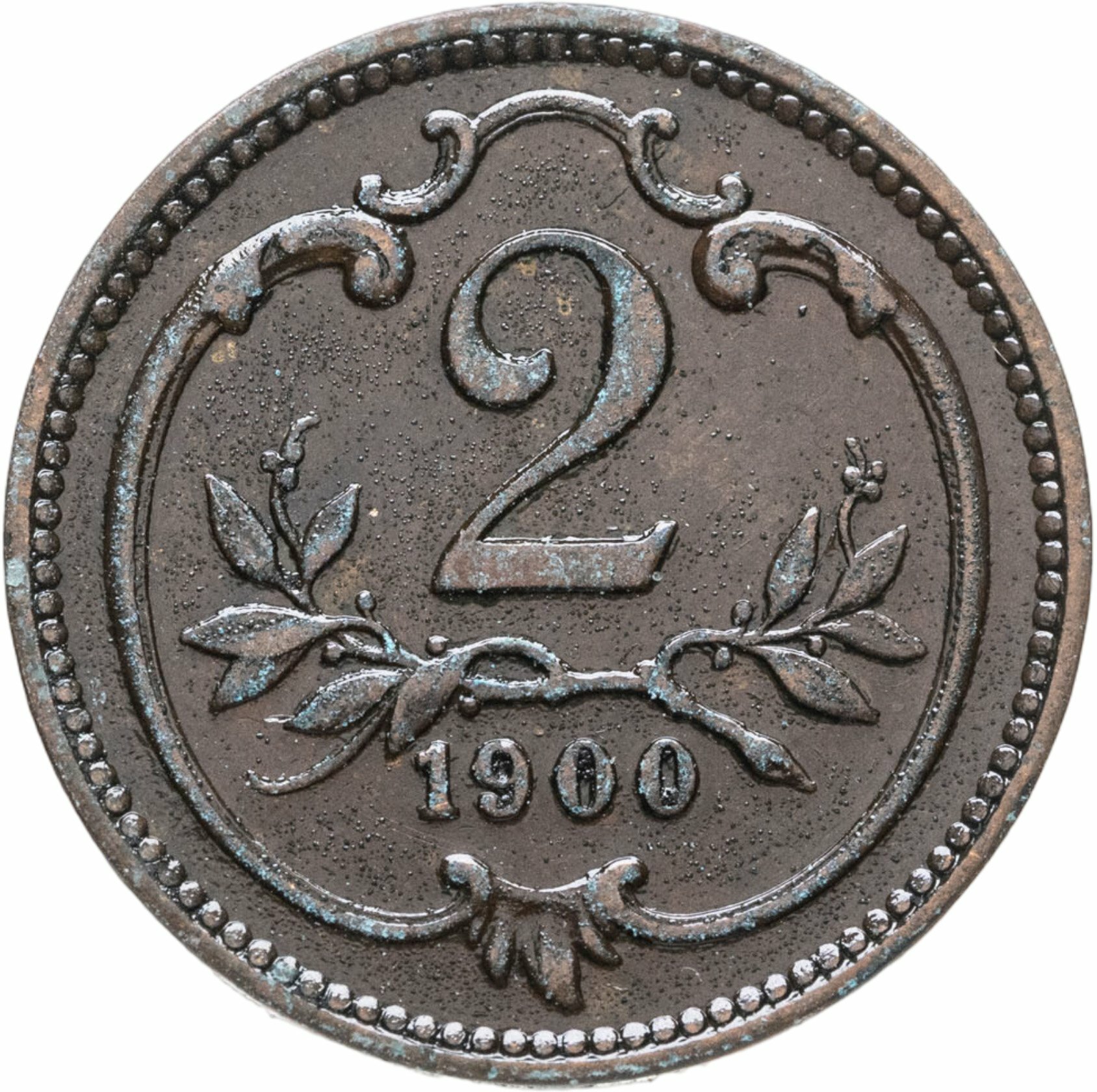 Австрия 2 геллера heller 1900, Бронза, в сохранности XF