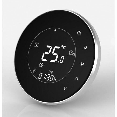 Комнатный термостат с WiFi, FHT-6000GALW, 5A корпус Круглый цвет Чер, Экран Черн, буквы Бел.
