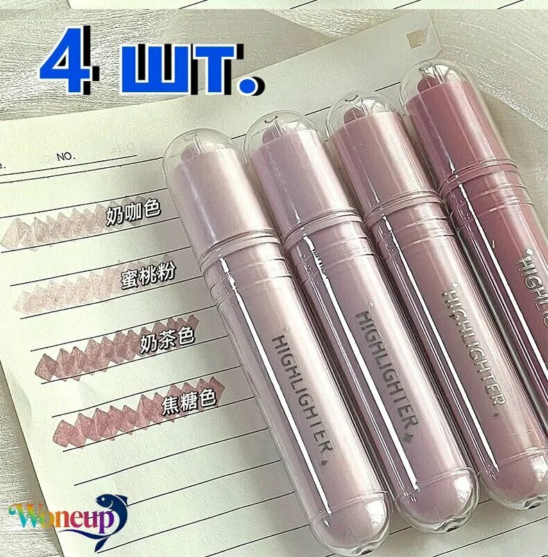 Нежные пастельные маркеры Highlighter четырех розовых тонов, не просвечивают бумагу, 4 штуки