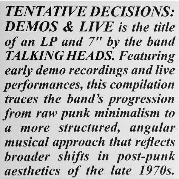 Виниловая пластинка TALKING HEADS - TENTATIVE DECISIONS (LIMITED, COLOUR, 2 LP)