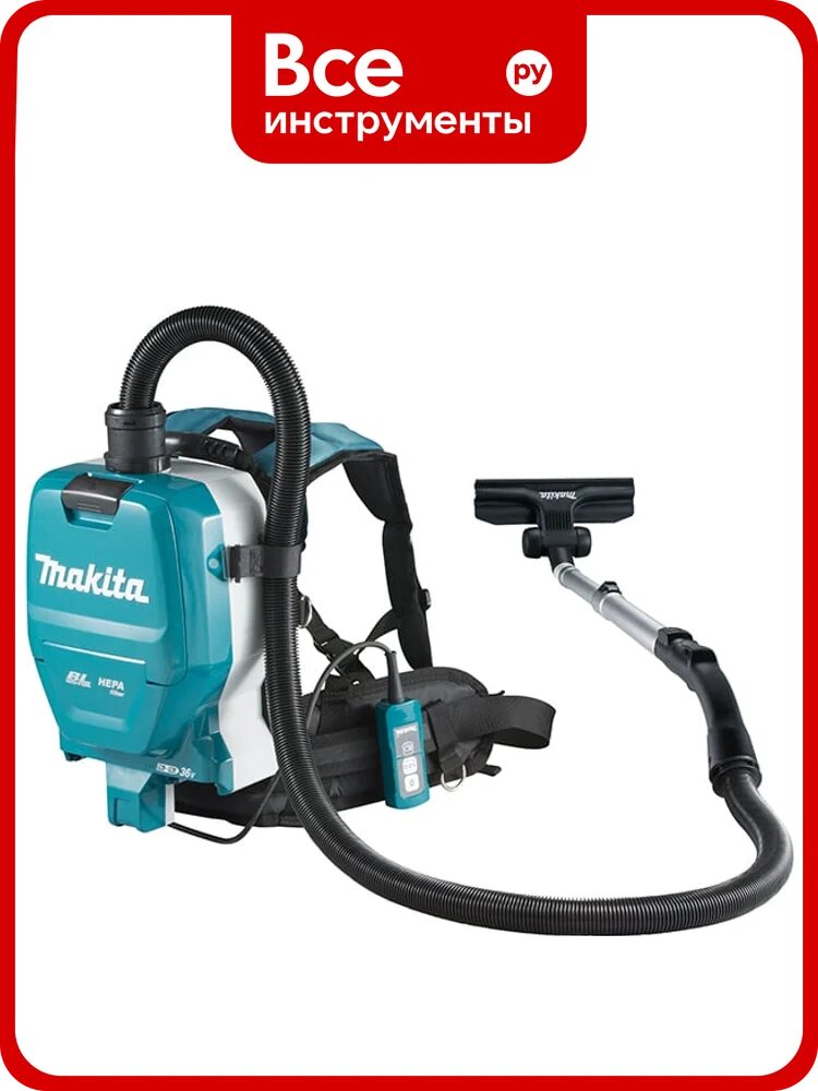 Пылесос Makita DVC261ZX11 с HEPA-фильтром, 2 л, аккумуляторный, 140 мин работы, телескопическая труба, идеален для обслу