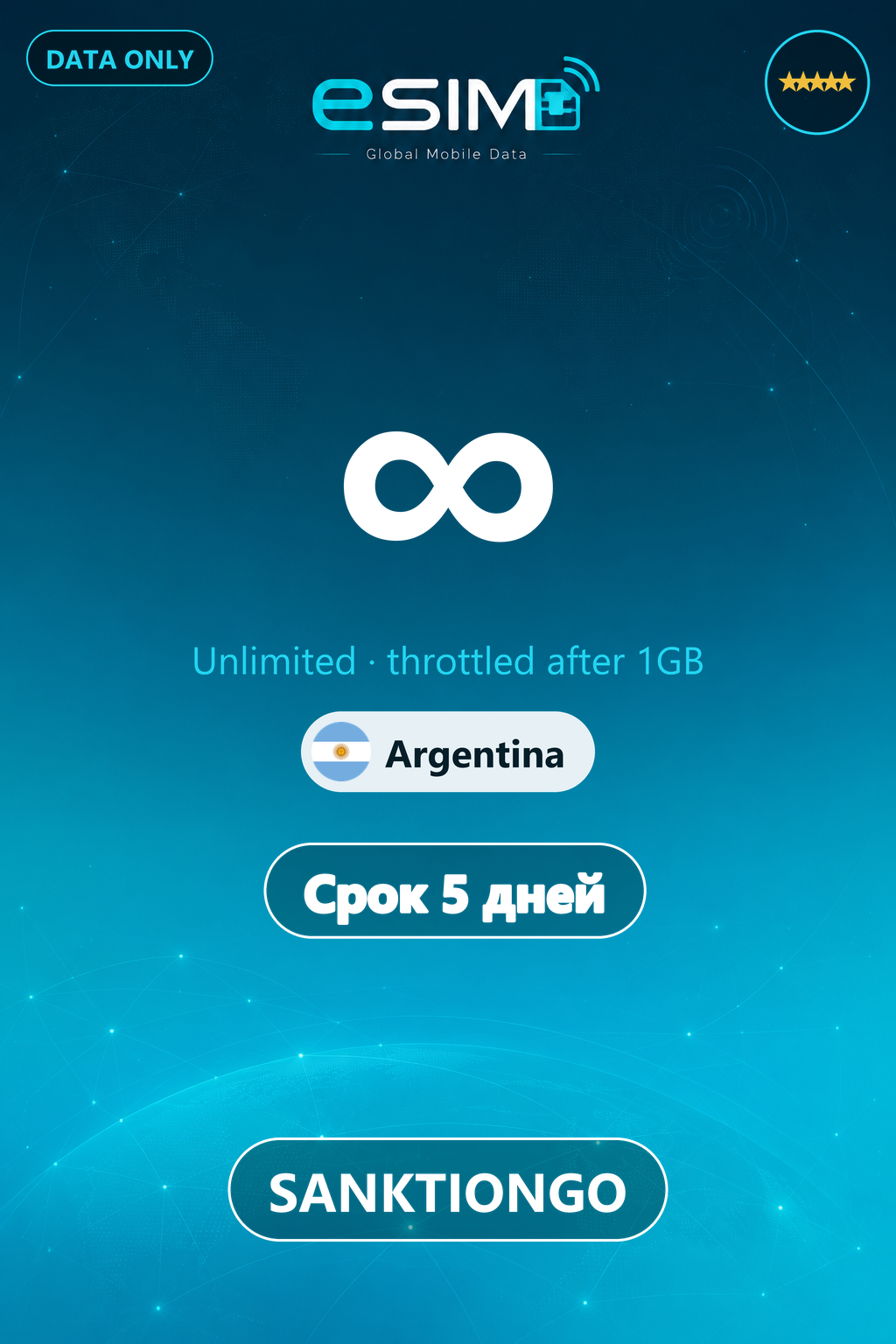 ESIM Аргентина — безлимит интернета на 5 дней, туристическая сим-карта для интернета в поездках
