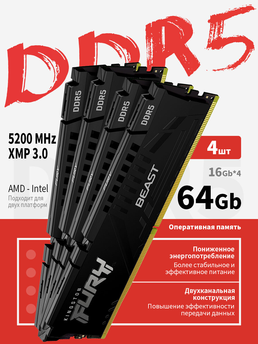 Оперативная память FURY ddr5 64GB (16Б*4)