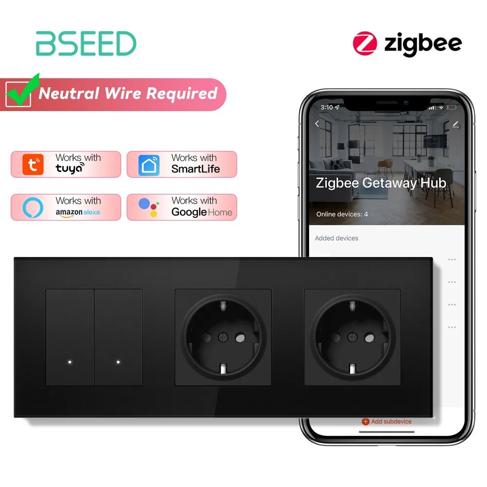 Умный Выключатель + Розетка, с Алисой, ZIGBEE, Smart Life