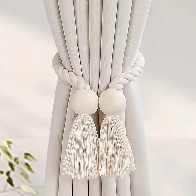 Деревянные подхваты для штор с кисточками boho 1pc