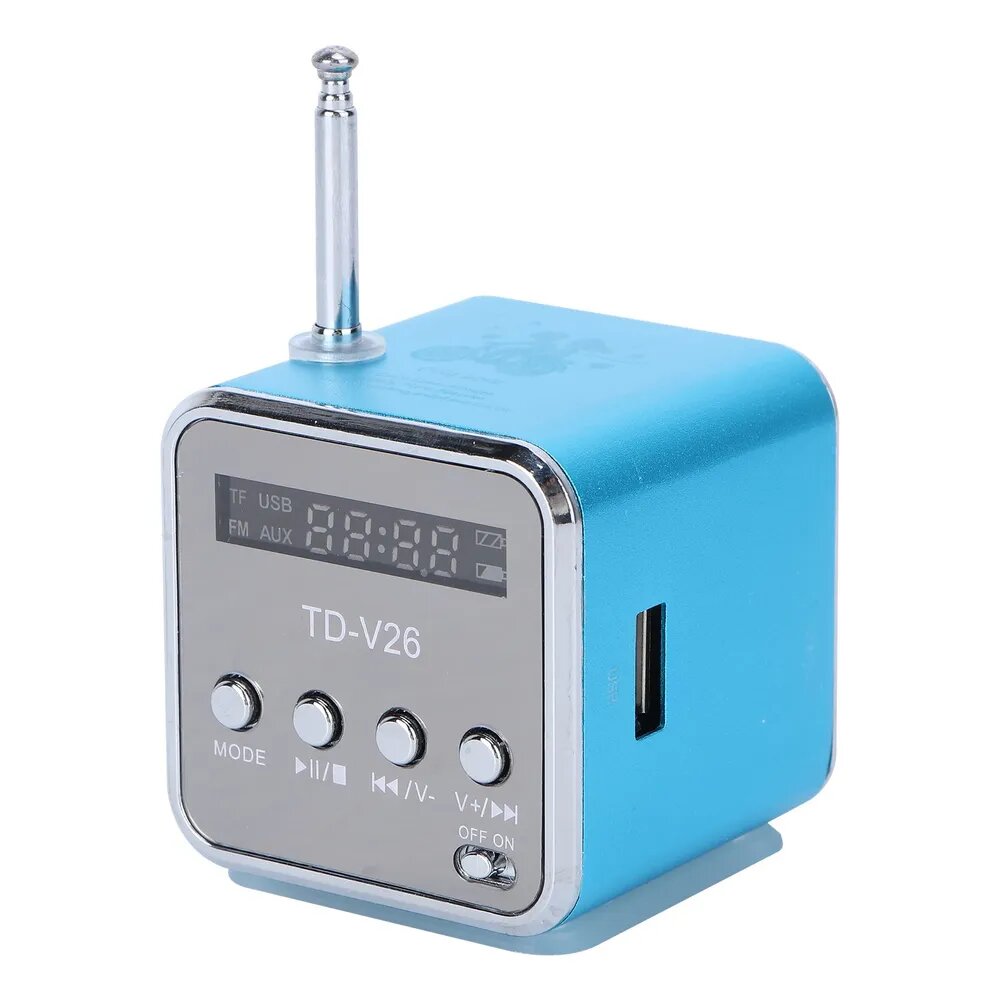 MP3-плеер, синий, портативная цифровая колонка с micro sd, usb и fm радио