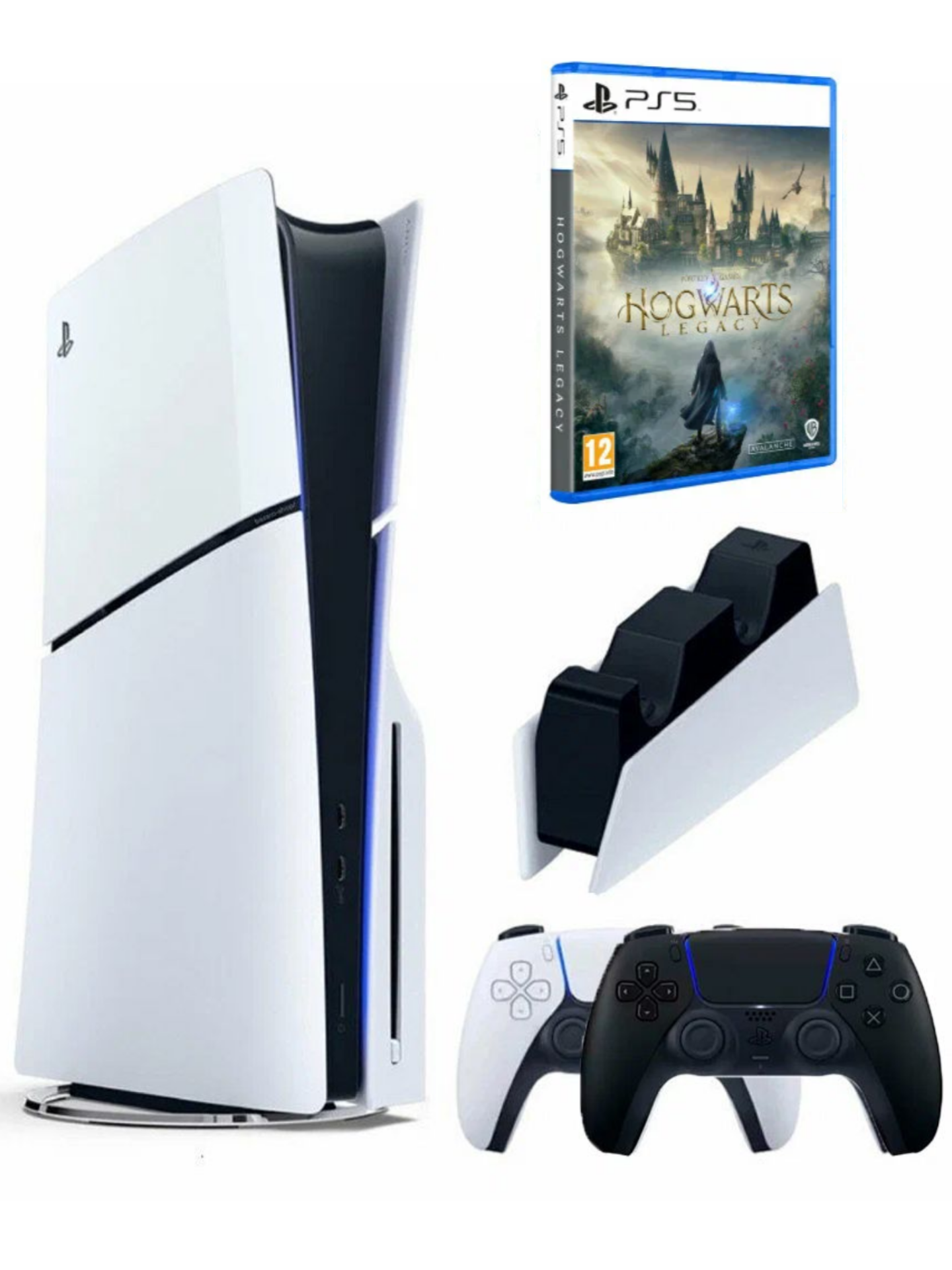 Игровая приставка Sony PlayStation 5 Slim, 1ТБ(с дисководом), 2й геймпад черный + Hogwarts legasy + зарядная станция