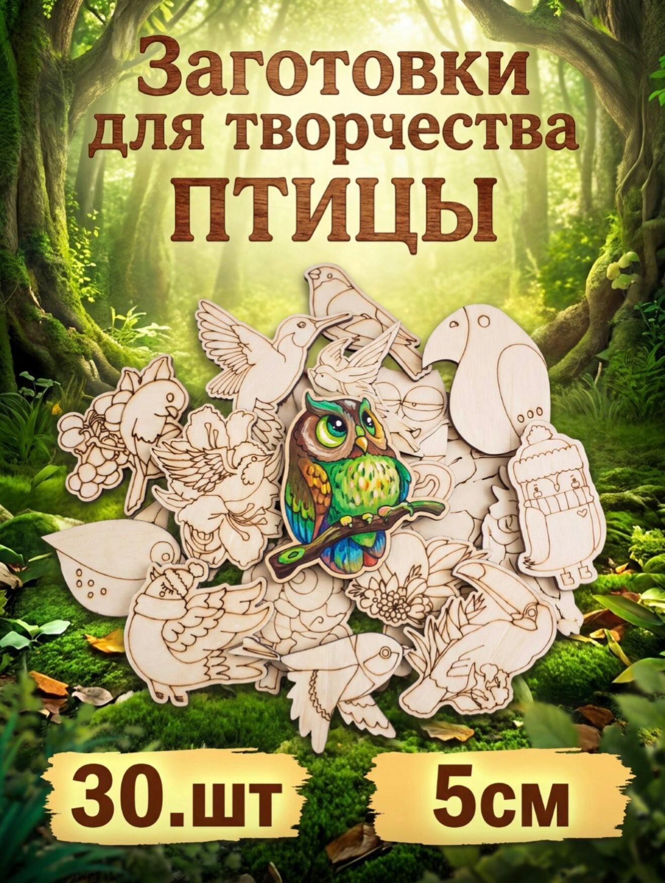 Развивающий Набор деревянных заготовок для творчества "Птицы" 30 шт