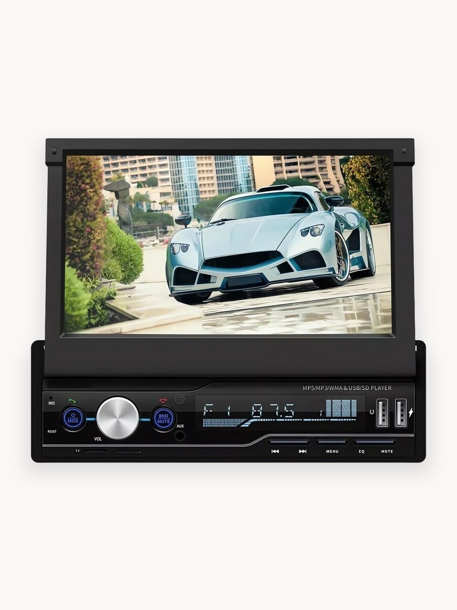Автомагнитола с экраном, автомагнитола с выдвижным экраном, автомагнитола 1 din с выдвижным экраном, сенсорный экран 7 дюймов, bluetooth, USB, AUX