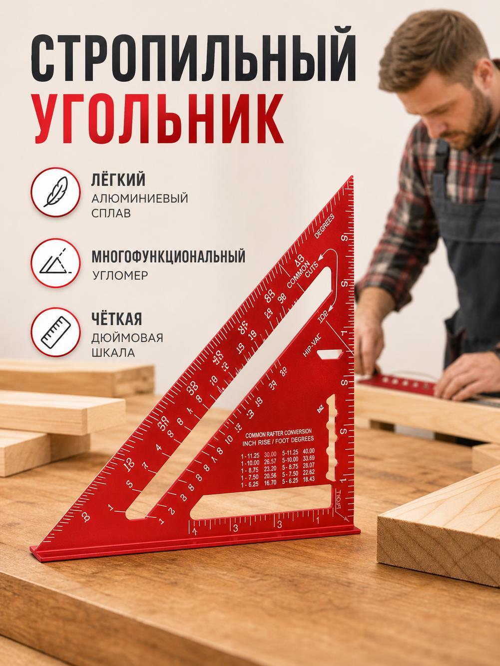 Толярный угольник 7 дюймов из алюминиевого сплава, треугольный угломер для плотника, разметочный угольник с линейкой, шаблон для измерения углов и уклона крыши