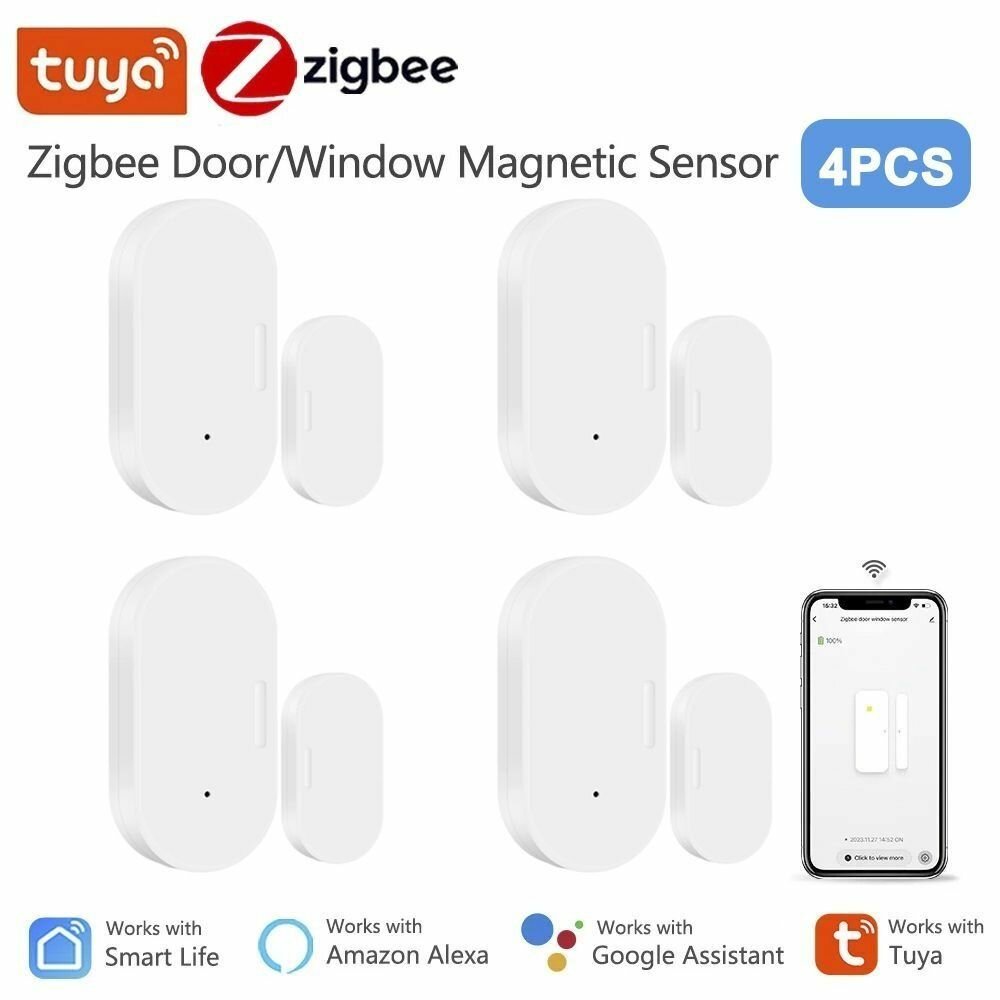 Умный датчик открытия двери окна Zigbee 3.0, door and window sensor, 4 шт