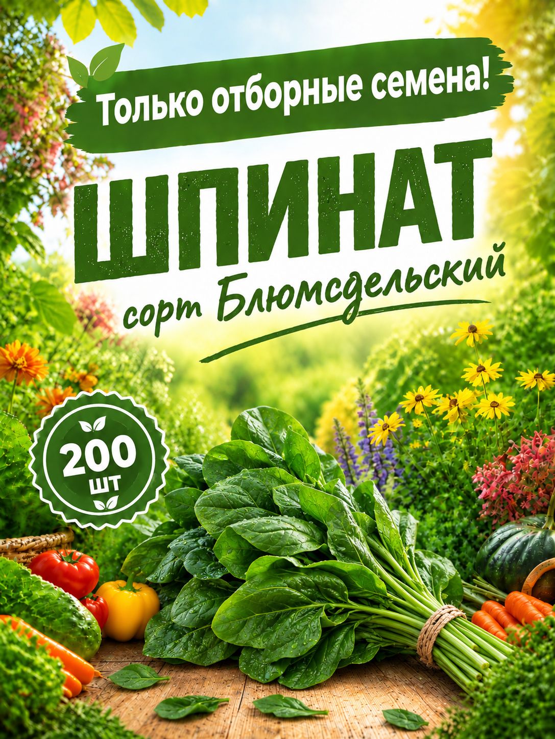 Семена шпината Блюмсдельский - классика с мясистыми гофрированными листьями