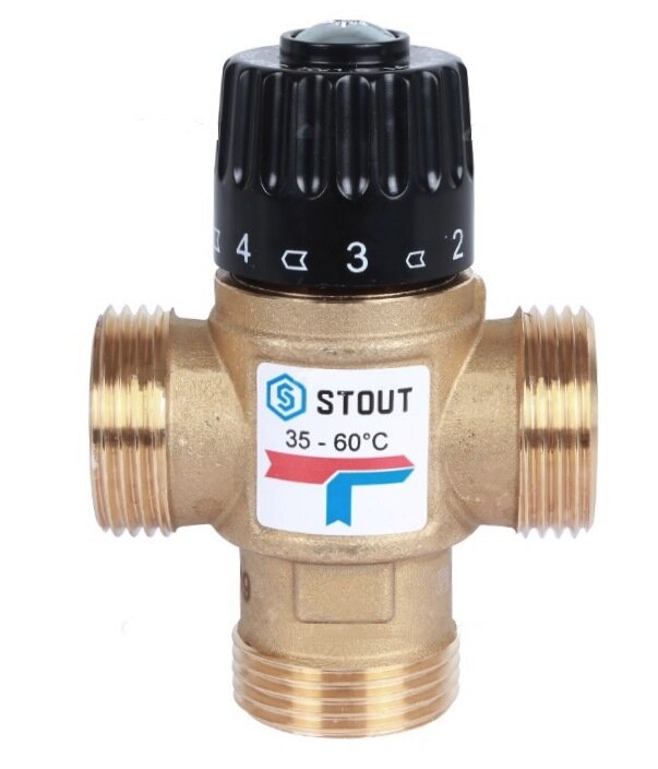 STOUT Клапан термостатический смесительный 35-60°С, НР 1", KVS 2,5 (боковое)
