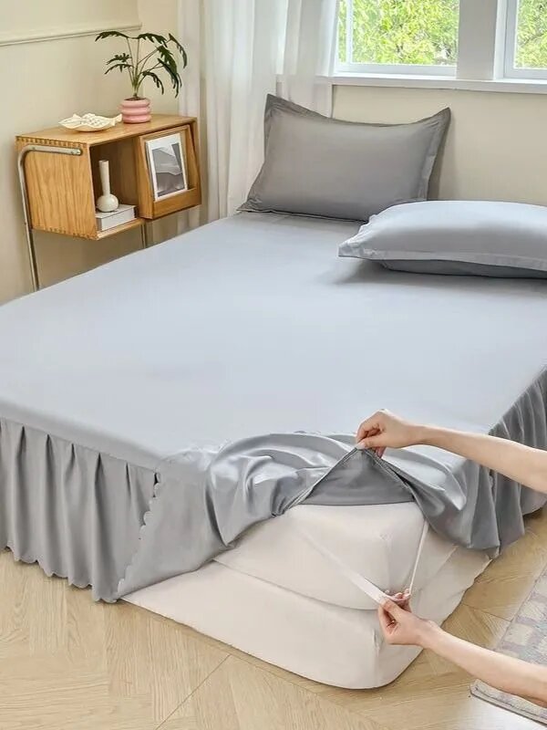 Простыня на резинке 160x200 см микрофибра, серый без рисунка