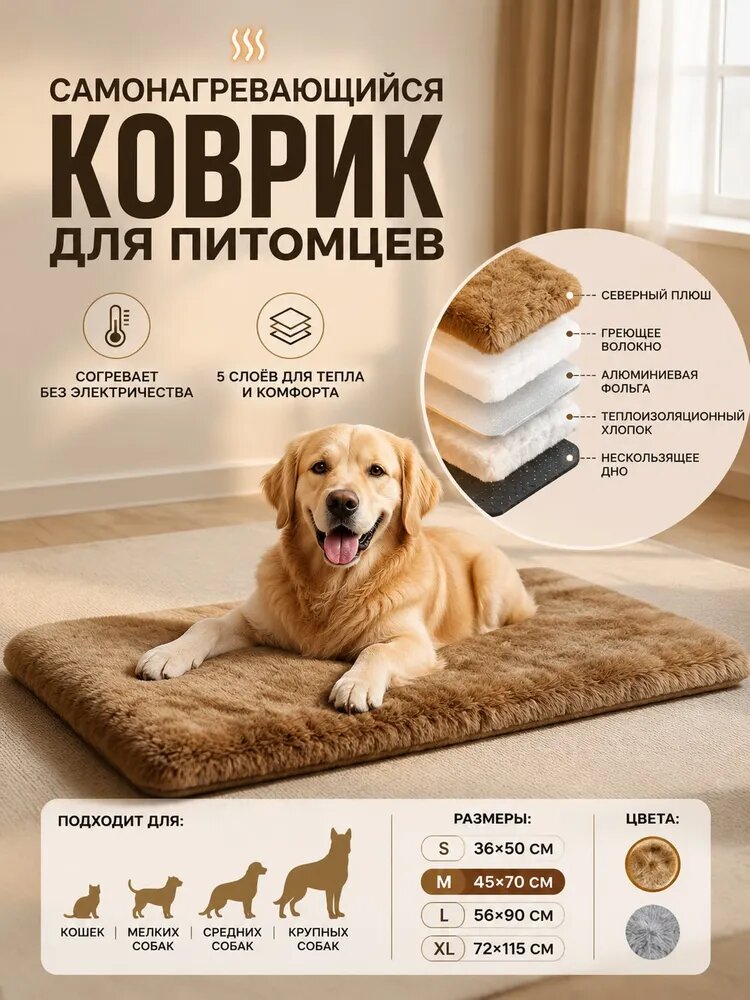 Саморазогревающийся коврик для собак и кошек, теплая термоподстилка без электричества с нескользящим дном