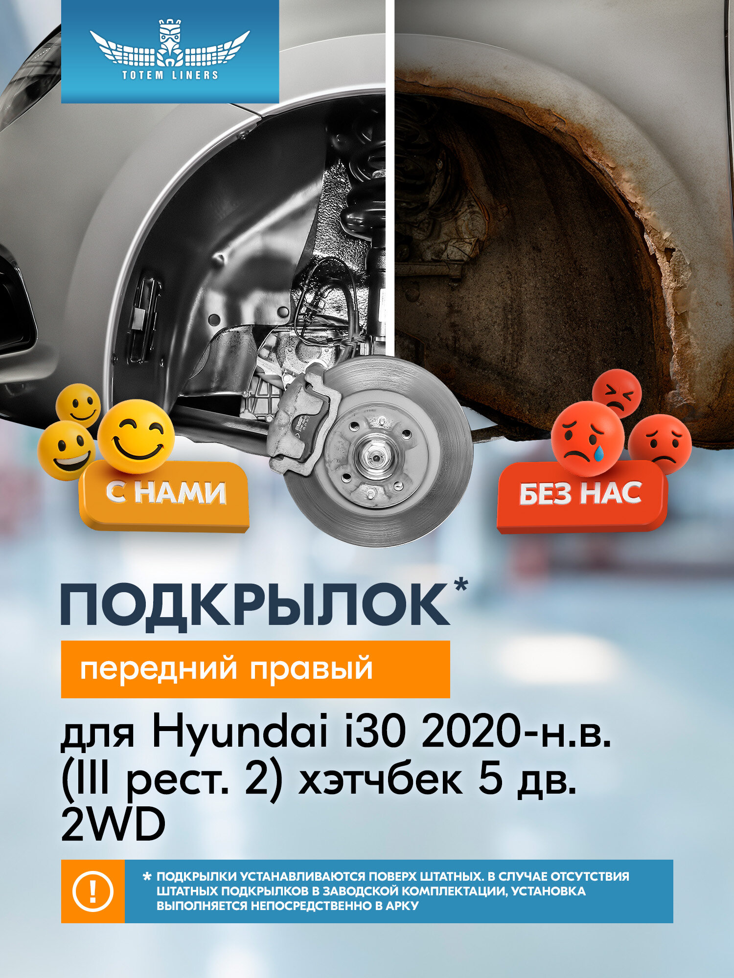 Подкрылок для Hyundai i30 2020-н. в. (III рест. 2) хэтчбек 5 дв. 2WD Totem Liners передний правый 1 шт. / Хендай Ай30