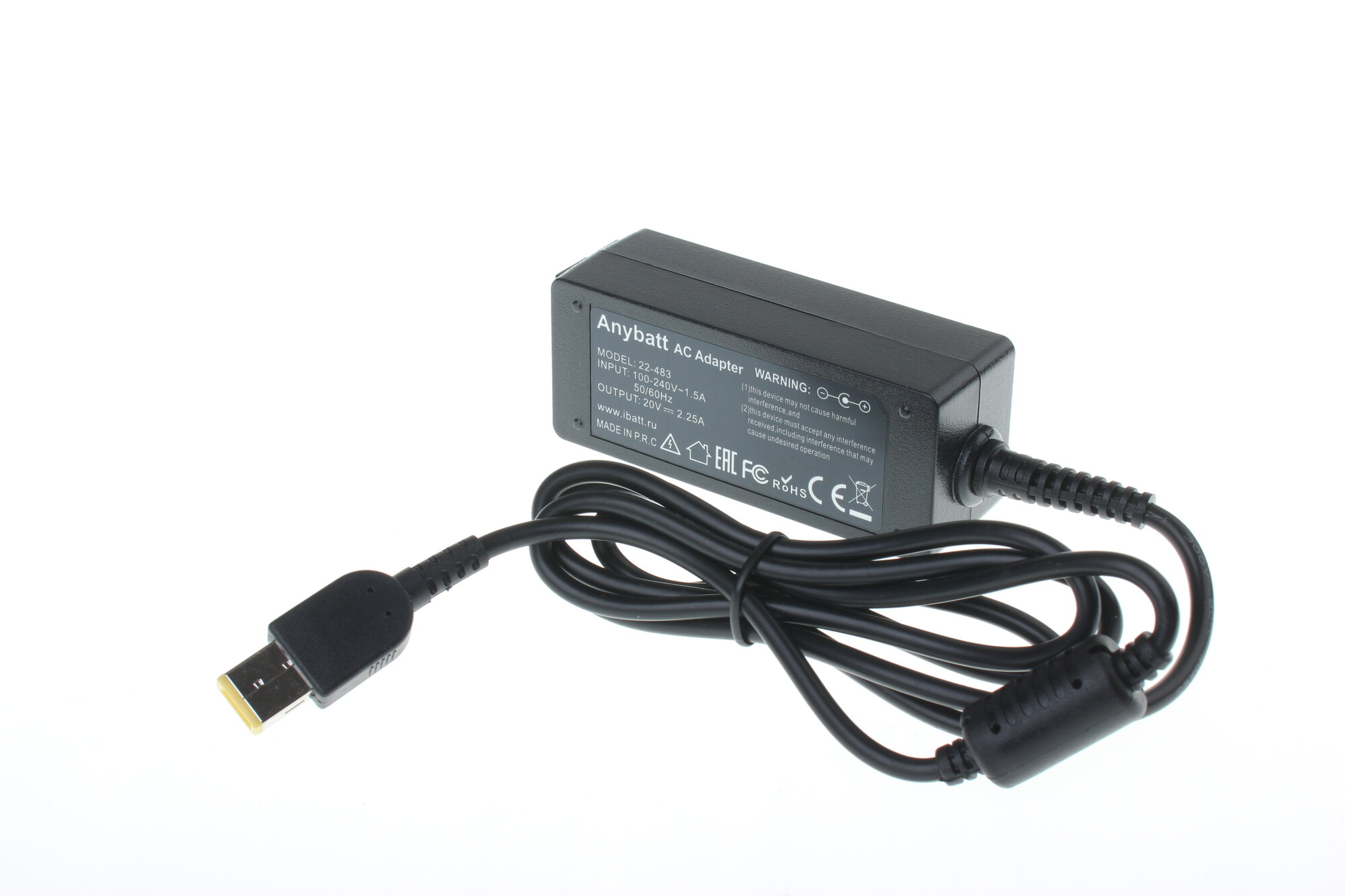 Блок питания Anybatt 20V 2,25A, 45W, разъём прямоугольный, pin для ноутбуков Lenovo ADLX65NCC3A