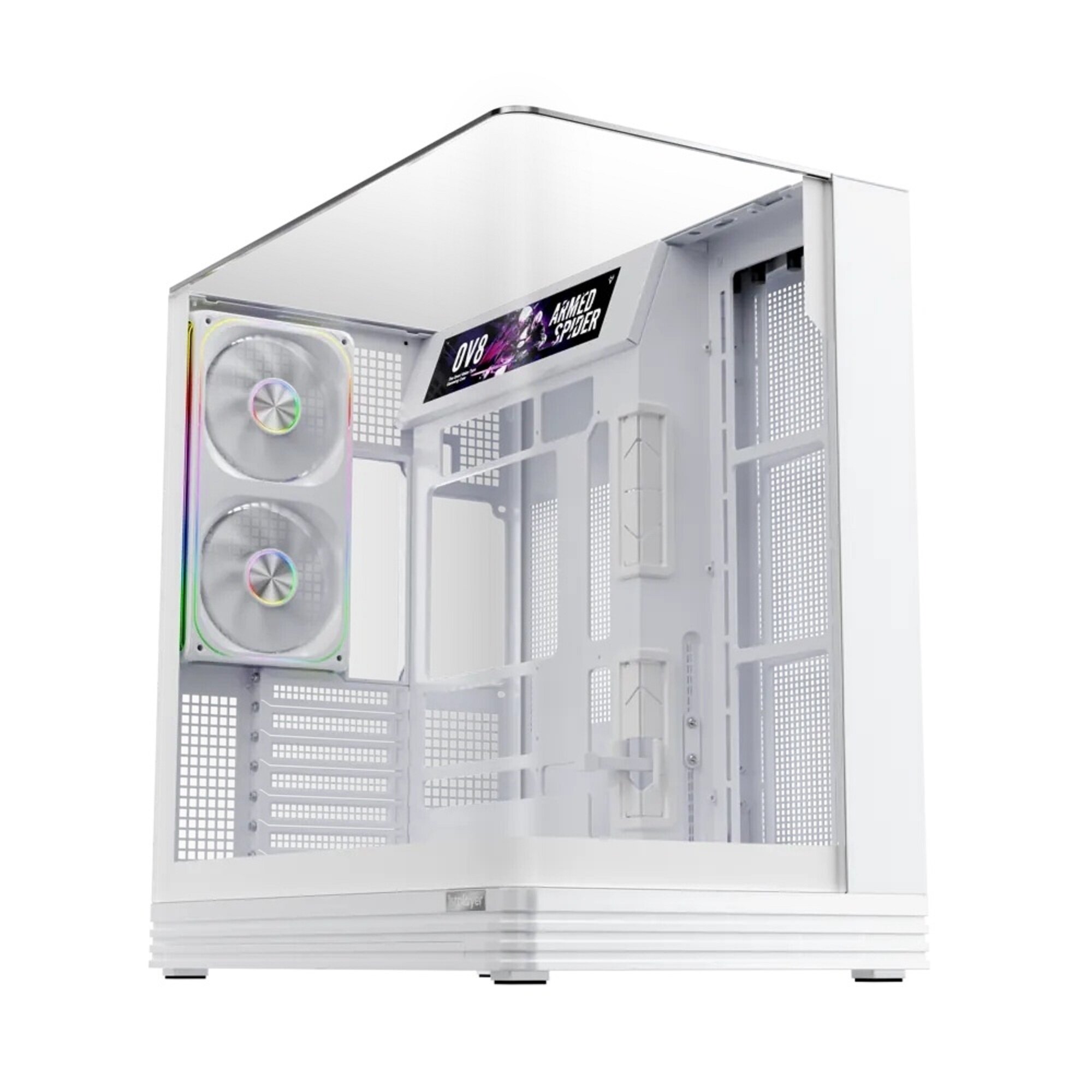 Корпус ATX 1STPLAYER OV8S White / ATX BTF / 9.16" LCD display / 5x120mm ARGB fans & hub / OV8S-WH-1FP7R-3-W