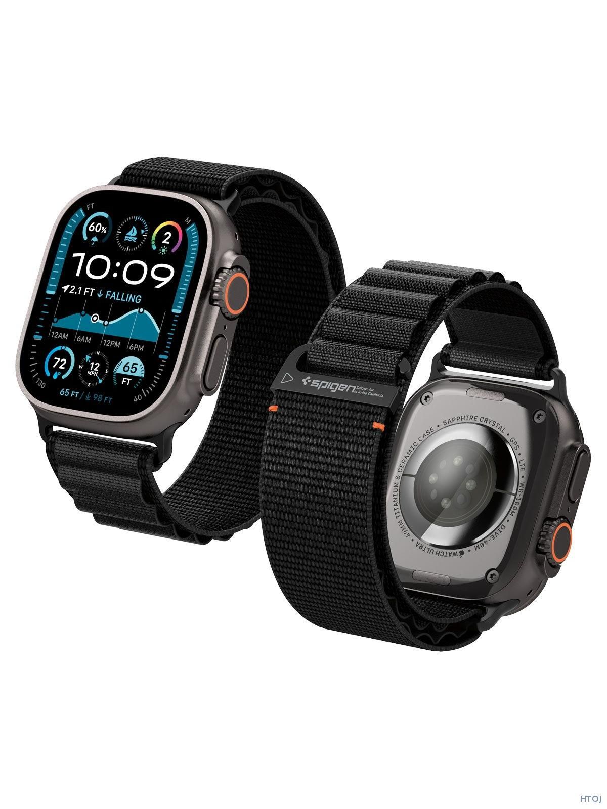 Ремешок Spigen на Apple Watch (49/46/45/44 mm) (AMP10144) Fabric Band (hook) / Спиген Ремешок для Эпл Вотч Черный