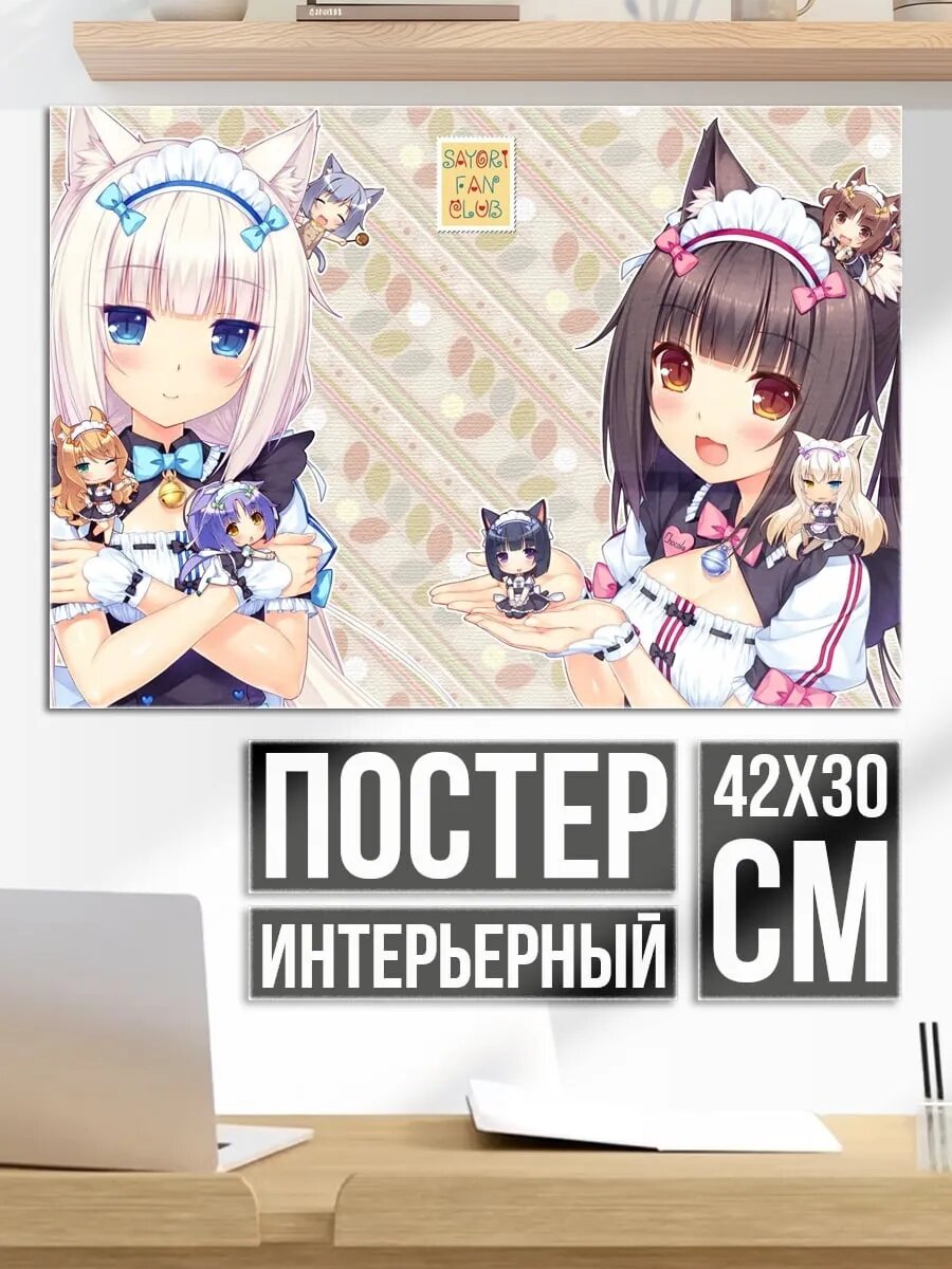 Плакат постер Кошка девушки аниме