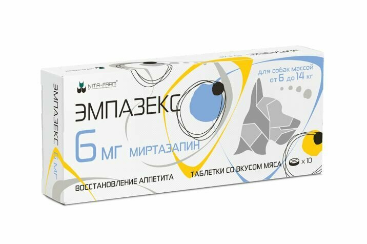 NITA-FARM Эмпазекс 6 мг восстановление аппетита для собак и кошек 6-14 кг, 10 табл.