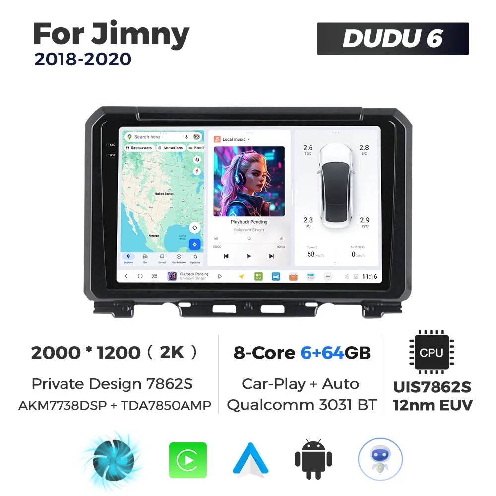DUDUAUTO DUDU7 A7870 Android Auto для Suzuki Jimny JB64 2018-2020 Автомобильный SW09DUDU6-6-64