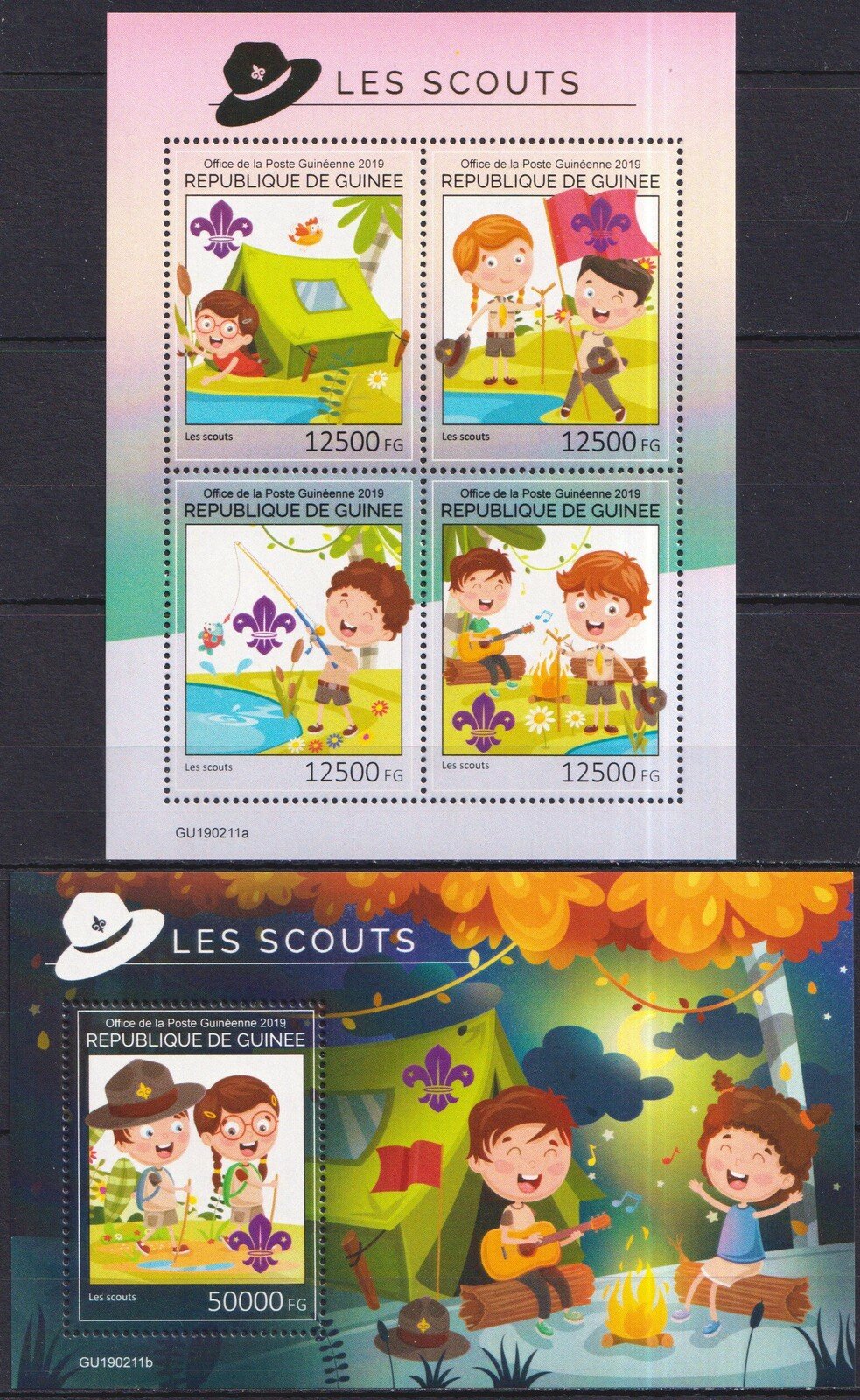 Марки 2019 год Гвинея Скаутинг Бойскауты Анимация #13686-13689+Bl3098 Mnh