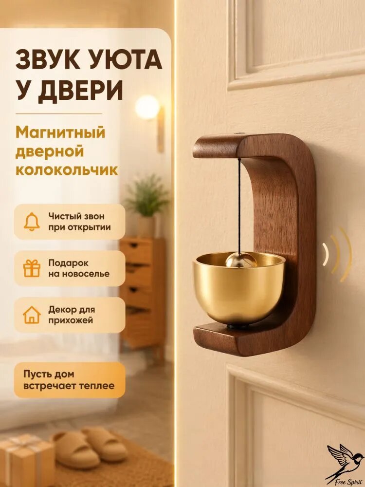 Дверной колокольчик на входную дверь, темный бук