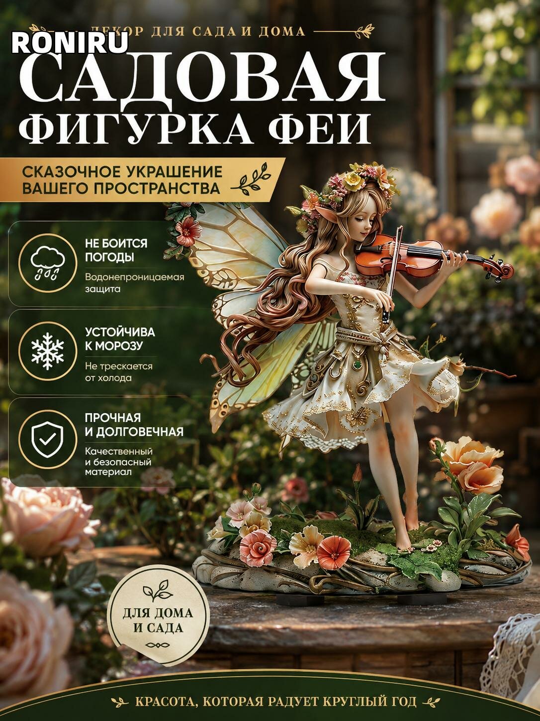 Садовая фигурка феи для украшения сада и дома — водонепроницаемая, устойчивая к дождю и снегу, сказочный декор