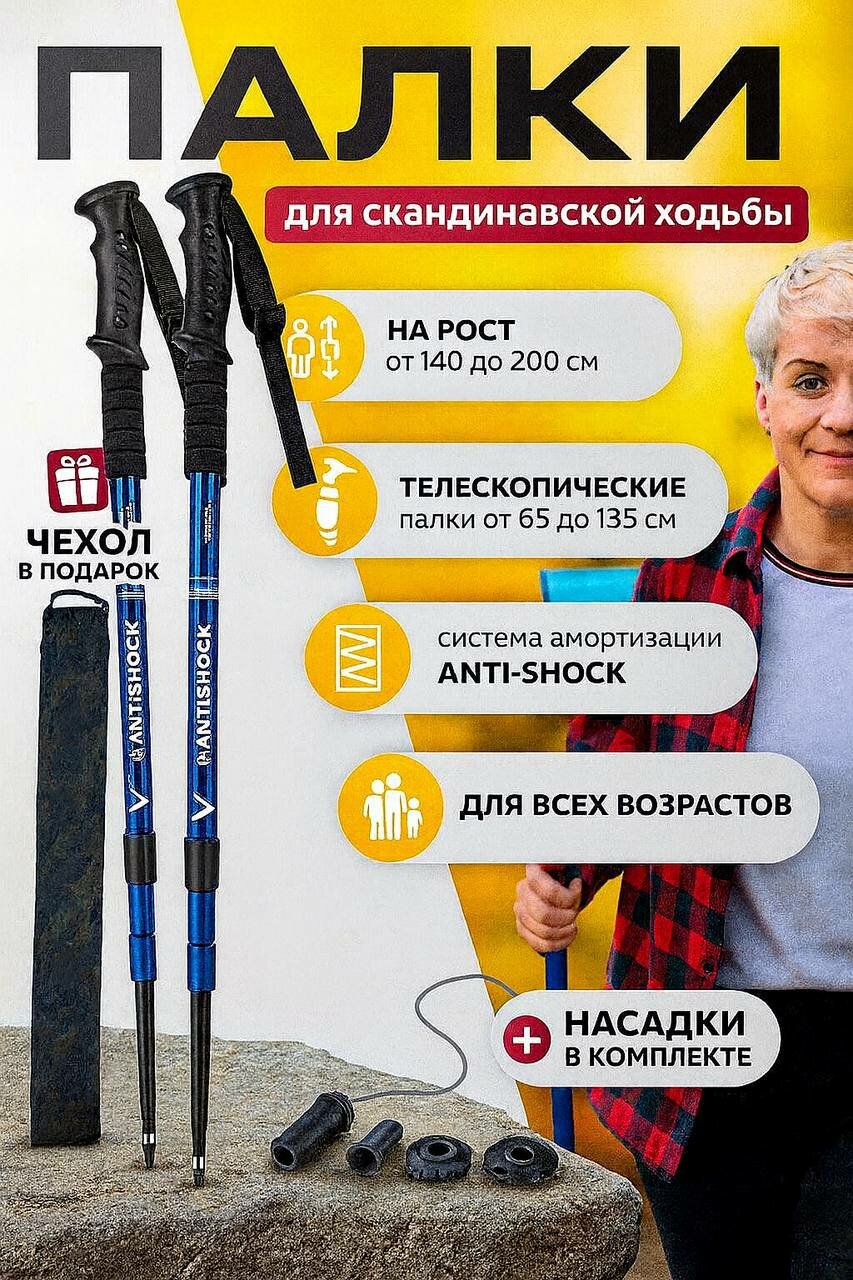 Палки для скандинавской ходьбы Dapperman, треккинговые, 1 пара синие
