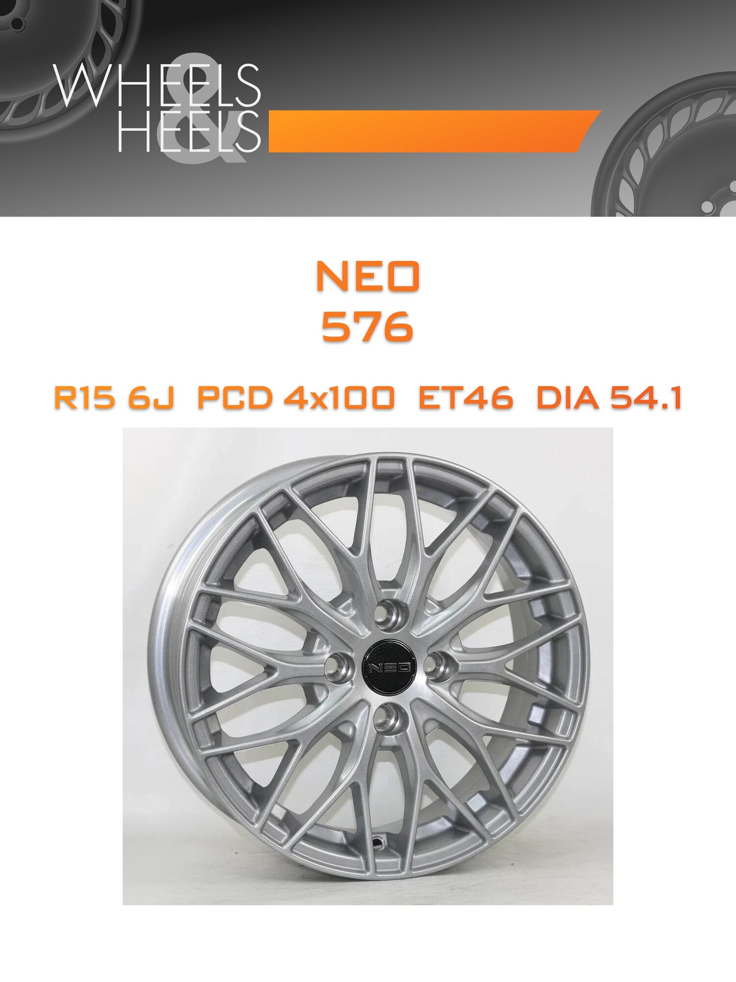 Диск автомобильный литой NEO 576 15x6 4x100 et46 dia54.1 Серебристый