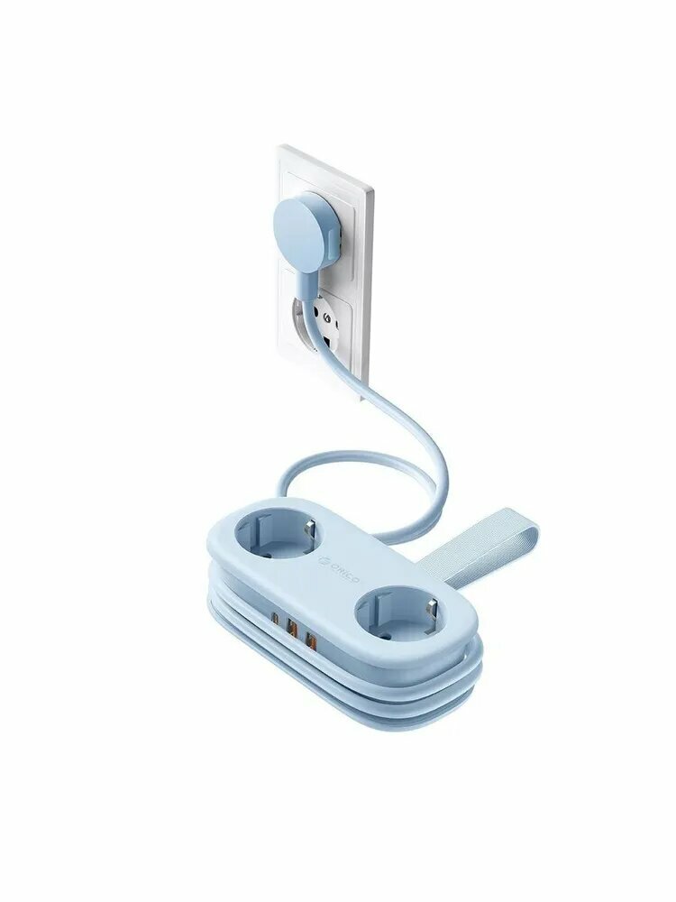 Удлинитель NTONPOWER USB-C PD 20W для круизов и путешествий, портативный разветвитель с намоткой кабеля, плоская вилка, 2 розетки + 3 USB, синий