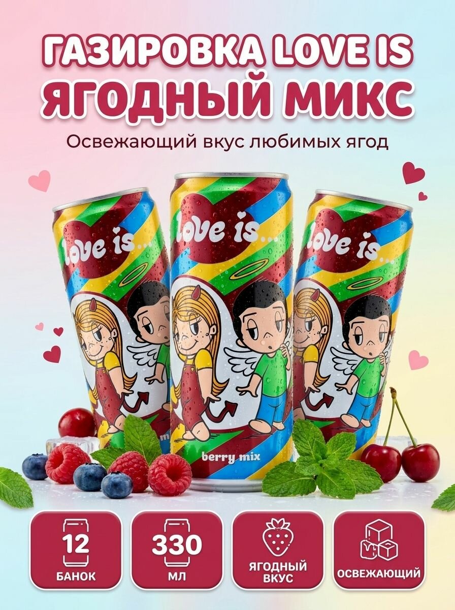 Напиток газированный Love Is ягодный микс 330мл * 12 шт
