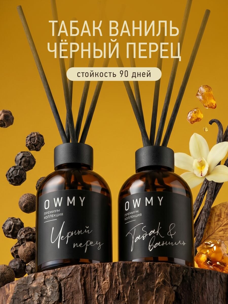 Ароматический диффузор для дома с палочками, аромадиффузор с палочками 2 шт 50 мл / Black Pepper, Amber, Neroli & Tobacco Vanilla
