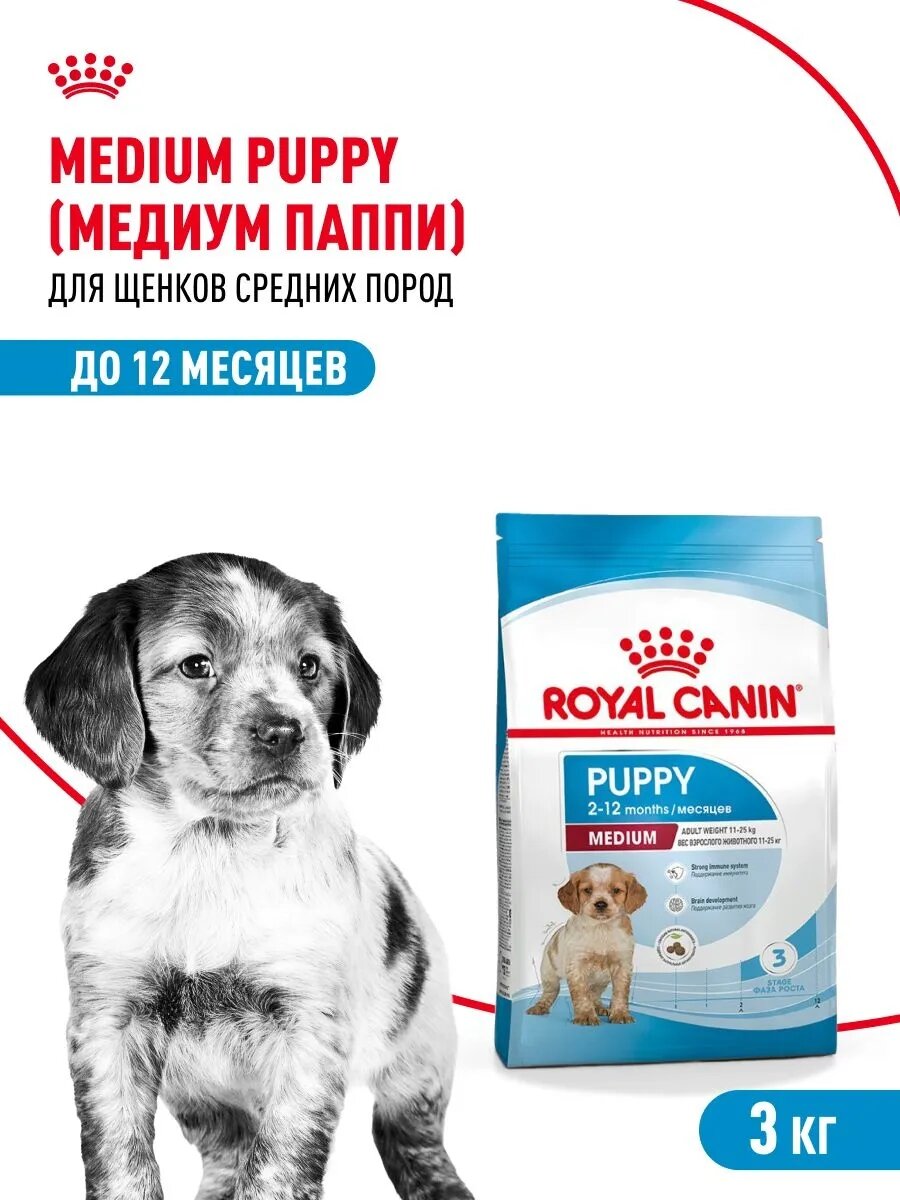 Сухой корм Royal Canin Medium Puppy для щенков средних размеров до 12 месяцев , 3 кг