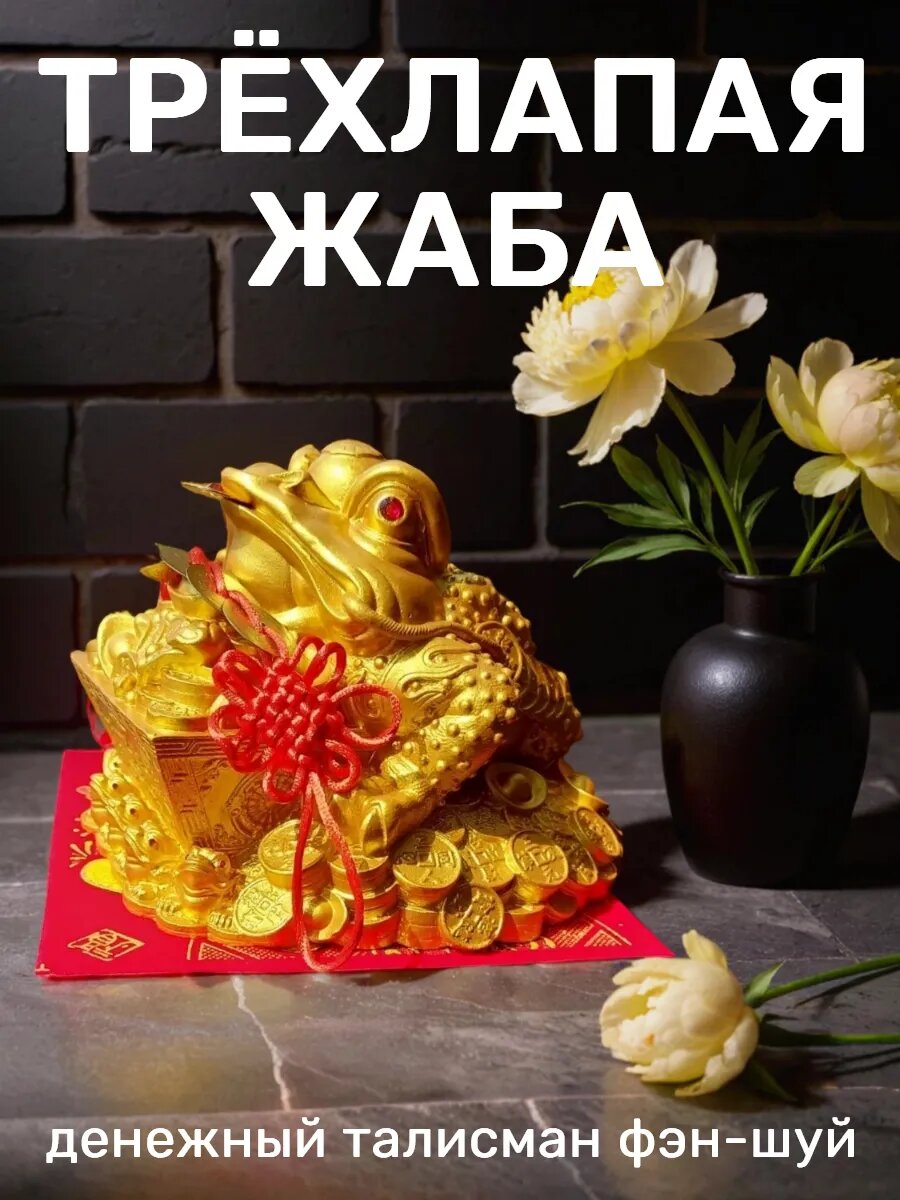 Денежная трехлапая жаба 18 см подвеска, салфетка, монетка