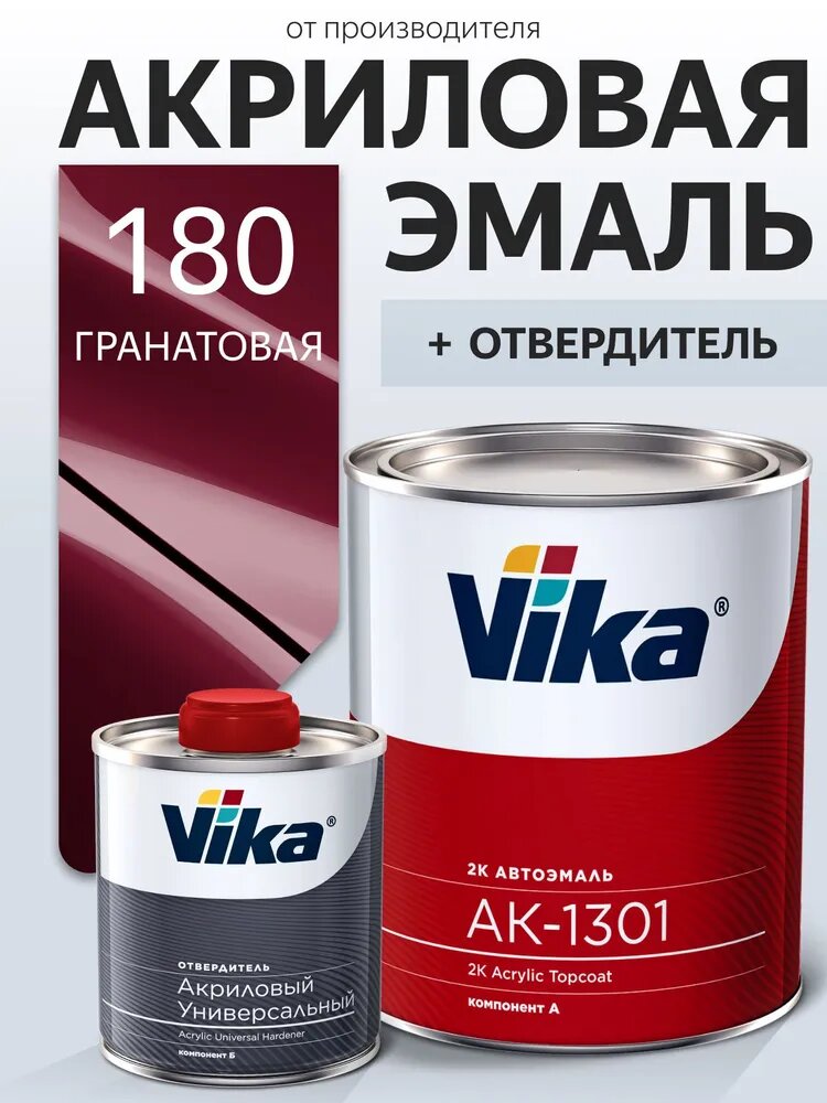 Акриловая краска автомобильная, 180 гранатовая, Vika АК-1301 2К, комплект (0.85 кг + 0.212 кг)