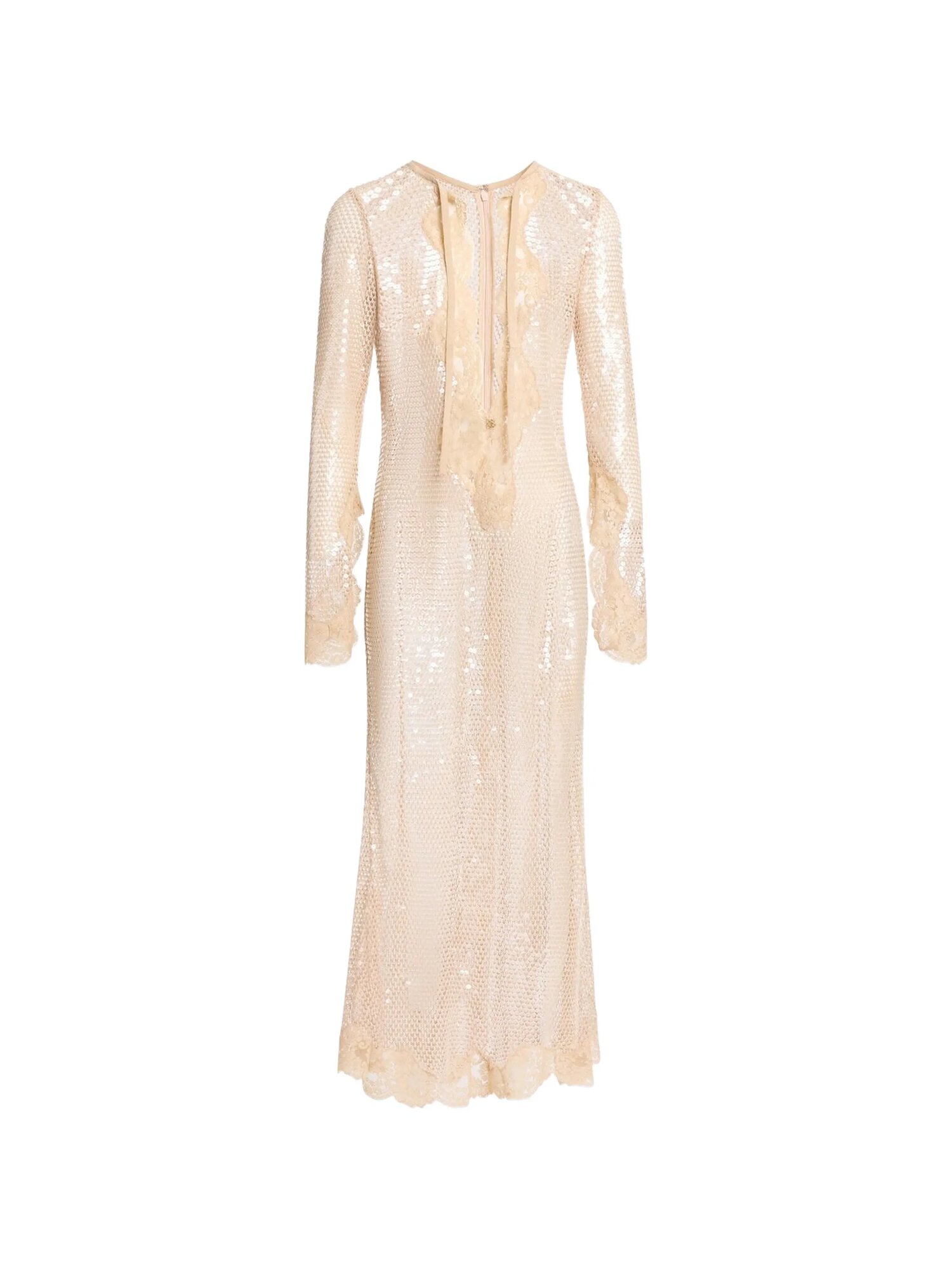 Платье Sequin-embellished lace-trim midi dress